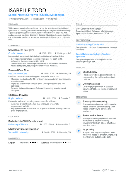 10 Special Needs Nanny Resume Examples & Guide for 2025