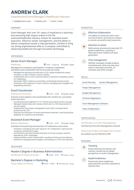 5 Events Manager Resume Examples & Guide for 2024