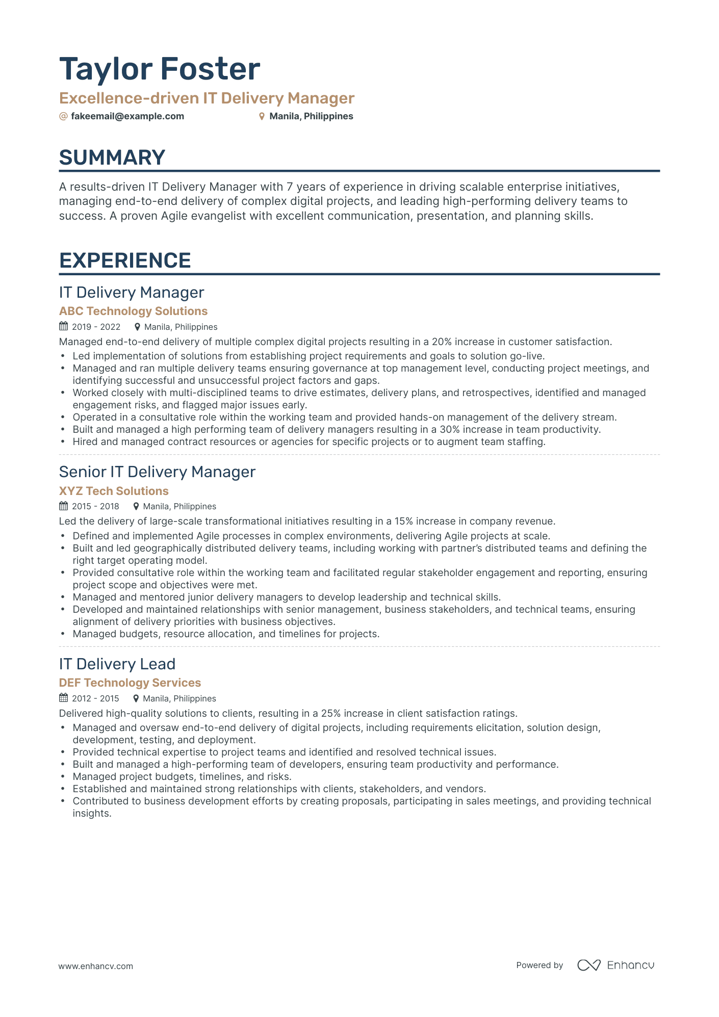 5 IT Delivery Manager Resume Examples & Guide for 2023