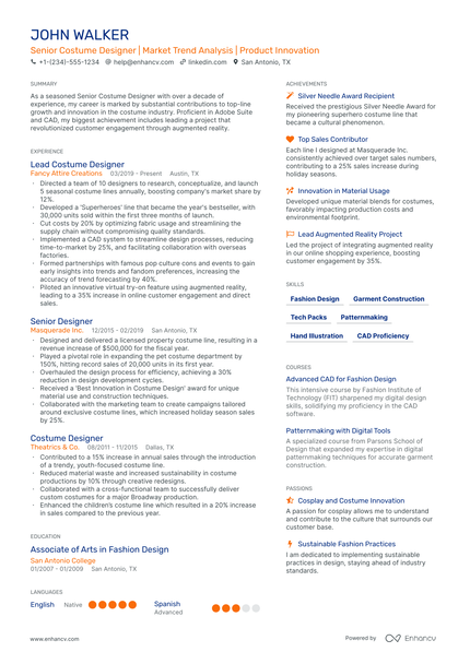 5 Costume Designer Resume Examples & Guide for 2024