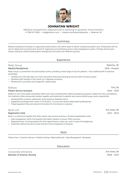 5 Medical Receptionist Resume Examples & Guide for 2025