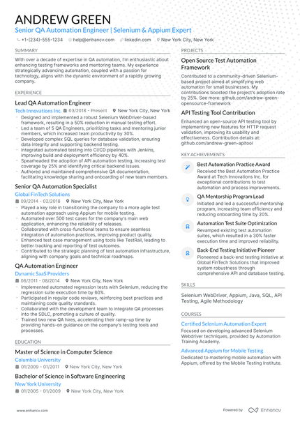 10 QA Automation Resume Examples With 10/10 Score In 2025
