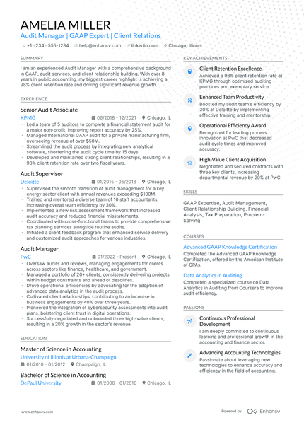 10 Audit Manager Resume Examples & Guide for 2026