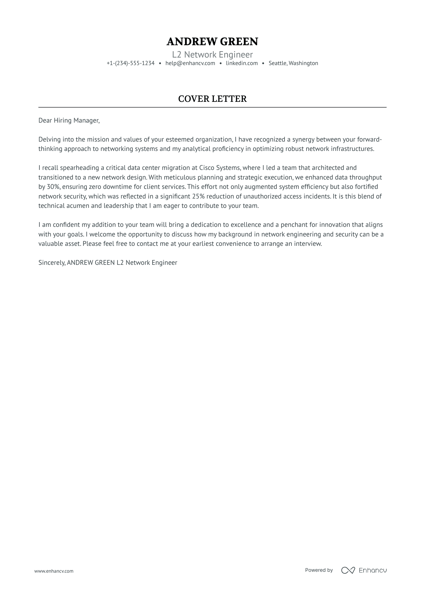 15 Professional Network Engineer Cover Letter Examples and Template for ...