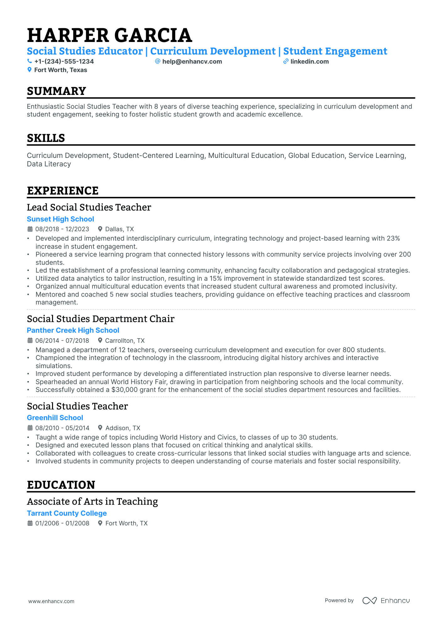 10 Social Studies Teacher Resume Examples & Guide for 2026