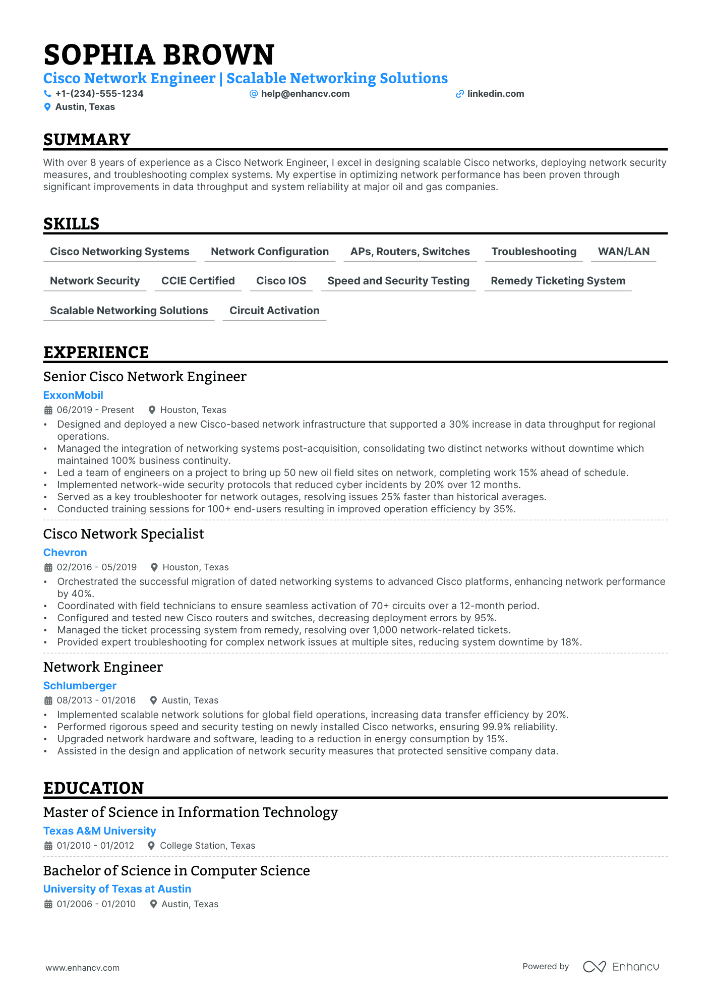 5 Cisco Network Engineer Resume Examples & Guide for 2024