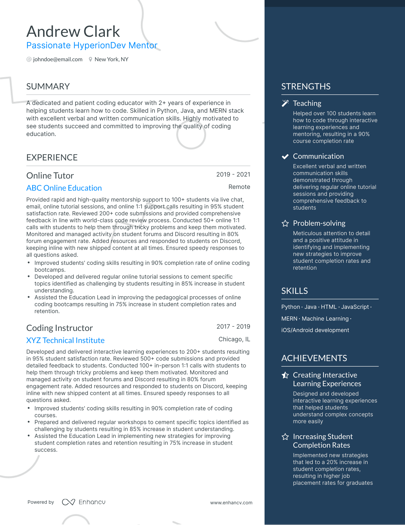 5 Mentor Resume Examples & Guide for 2024