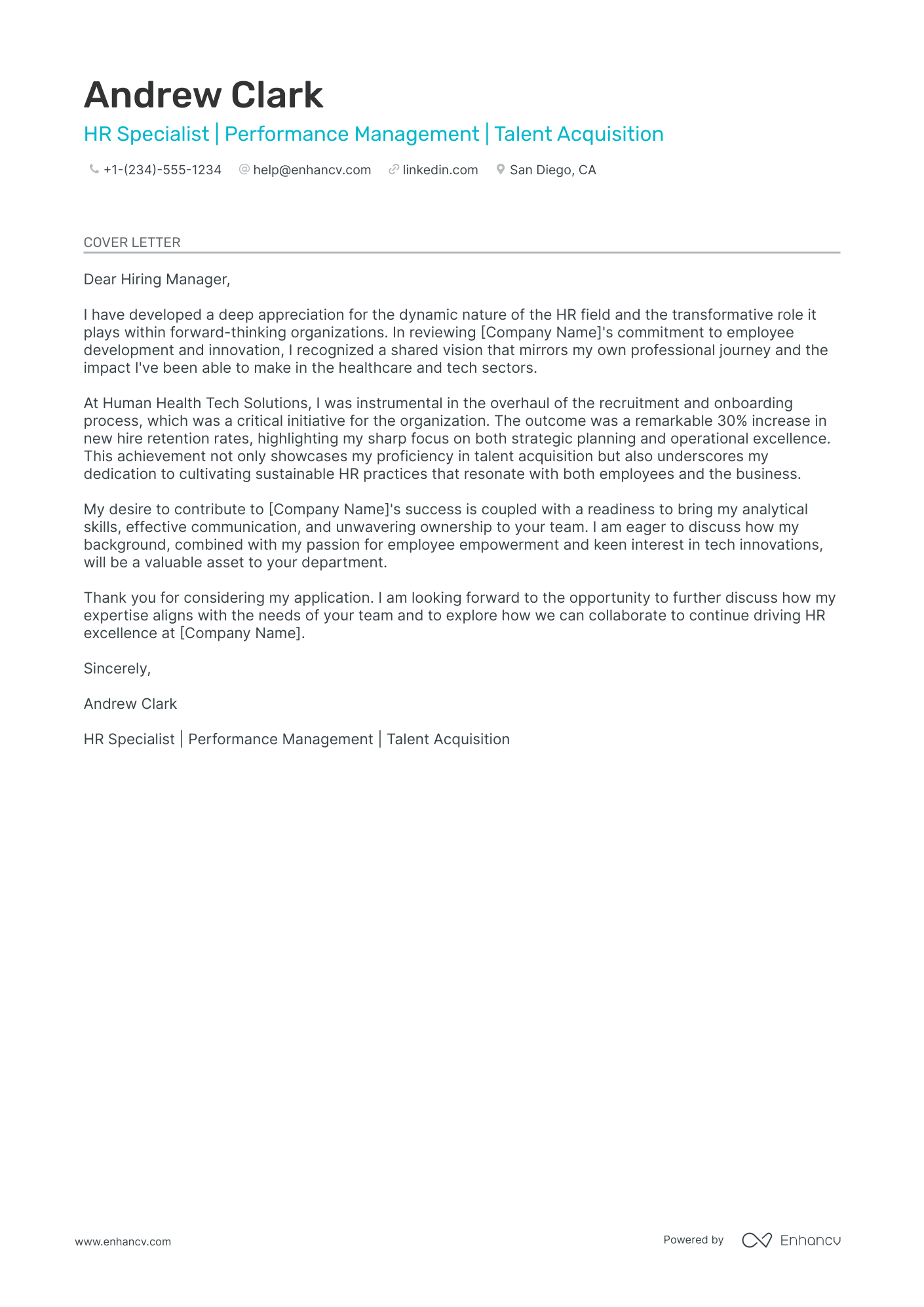 29 Professional HR Cover Letter Examples and Template for 2026 | Enhancv