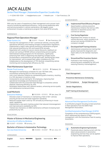 5 Fleet Manager Resume Examples & Guide for 2024