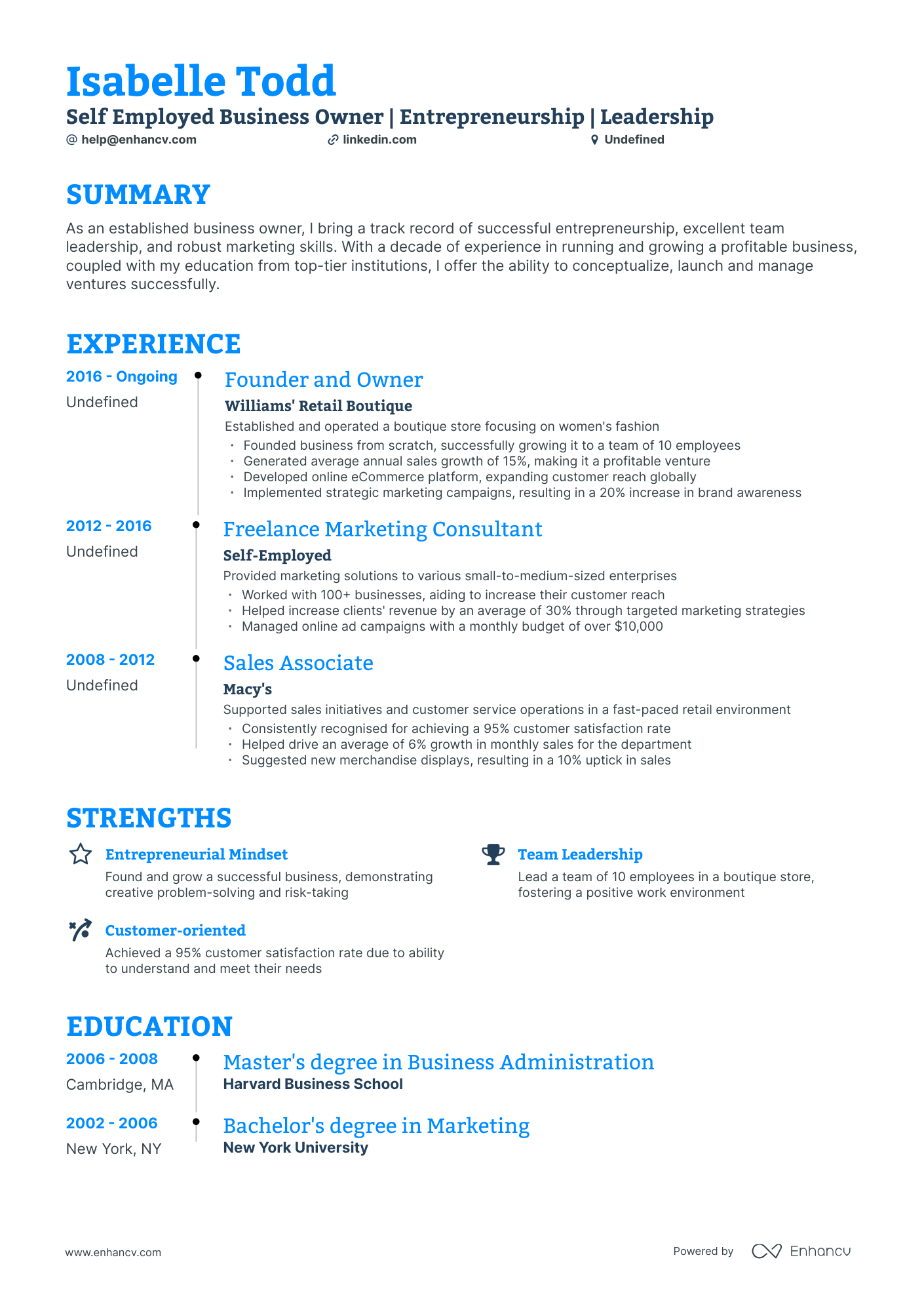 5 Self Employed Business Owner Resume Examples & Guide for 2024