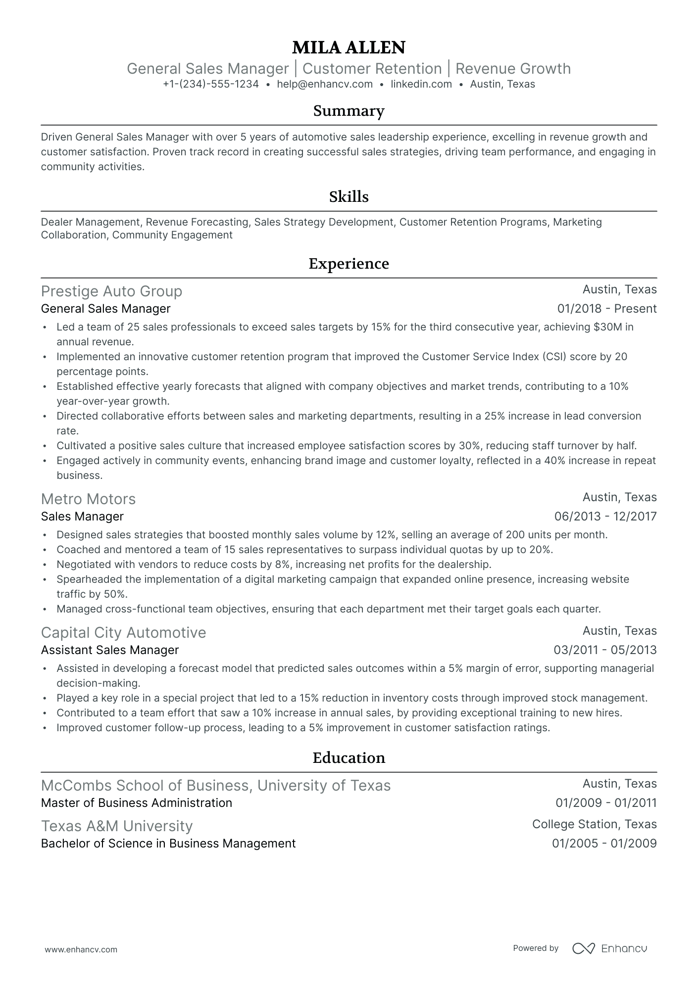 10 Automotive General Sales Manager Resume Examples & Guide for 2026