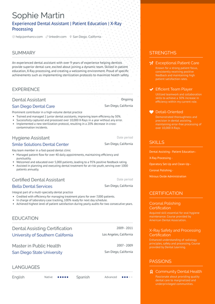 11 Dental Assistant Resume Examples & Guide for 2024