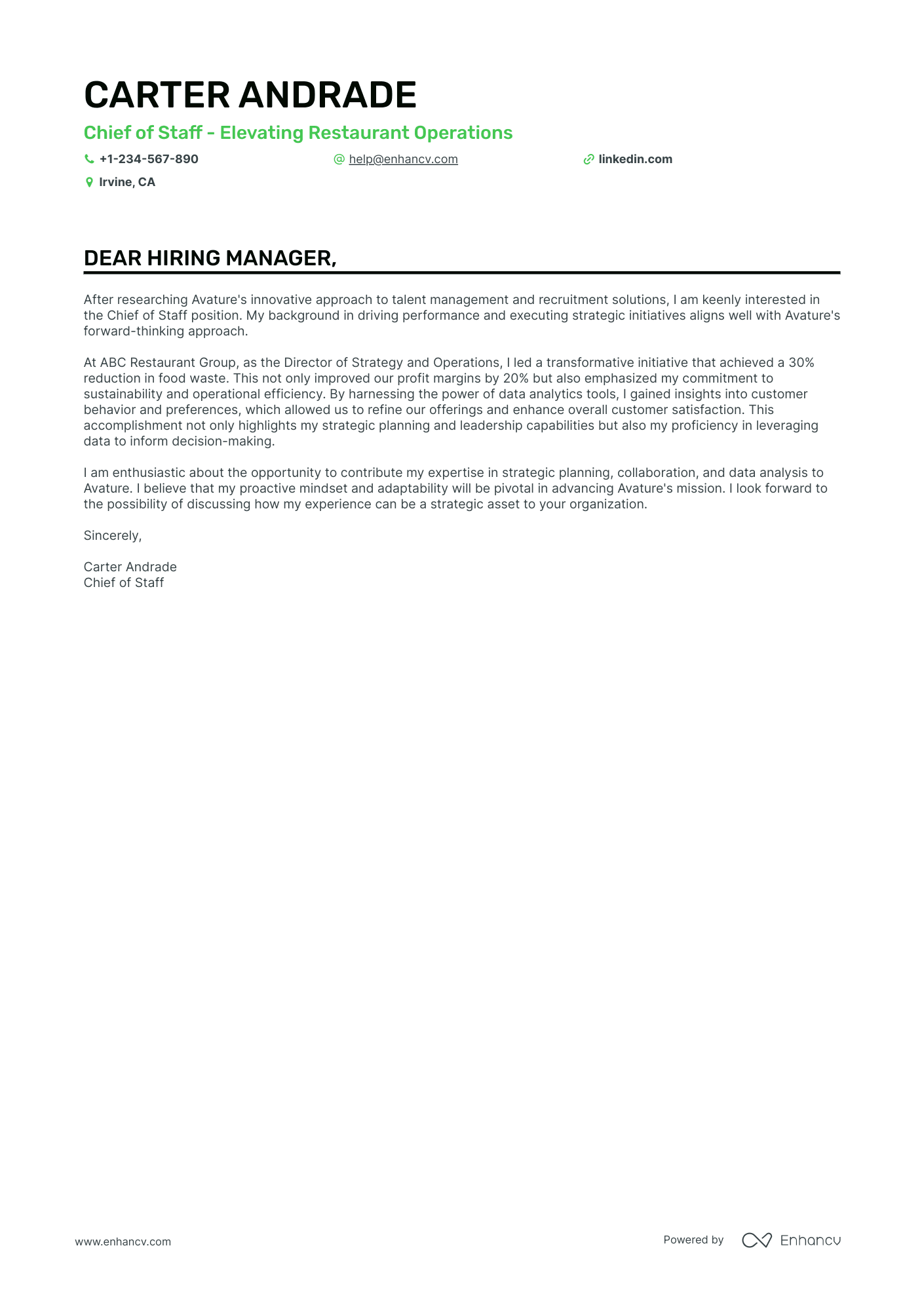 Real Chief Of Staff Cover Letter Example for 2024