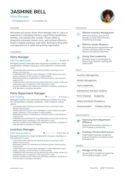 5 Parts Manager Resume Examples & Guide for 2023