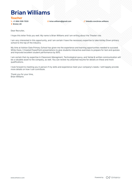 Real Theater Cover Letter Example for 2024