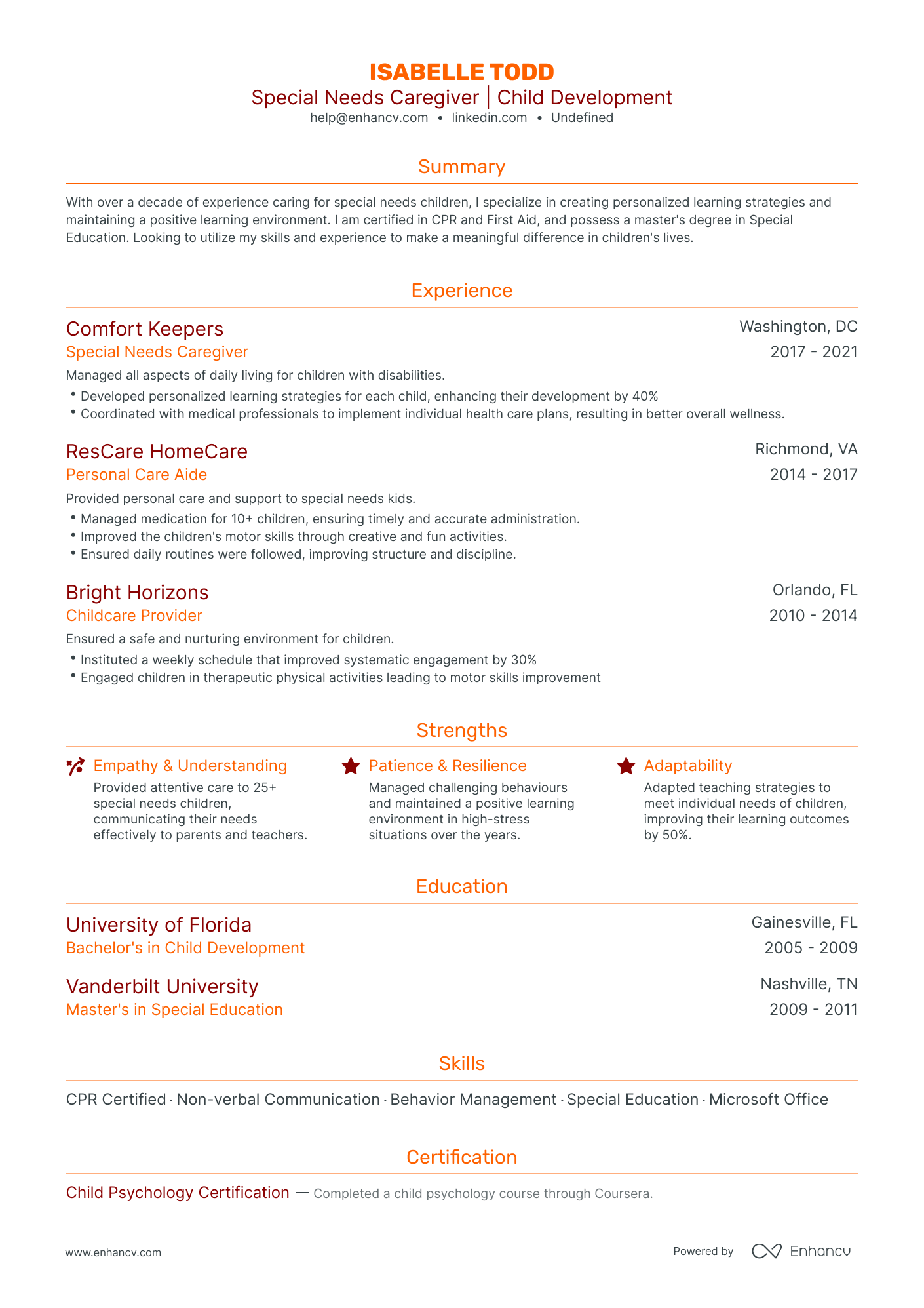 5 Special Needs Nanny Resume Examples & Guide for 2024