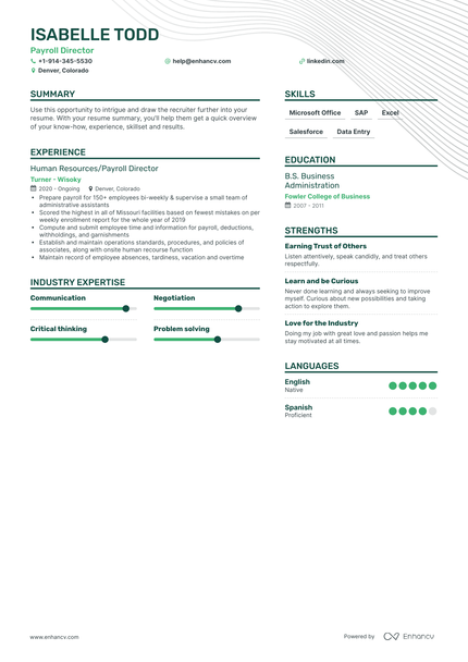 Payroll Director Resume Examples & Guide for 2023 (Layout, Skills ...