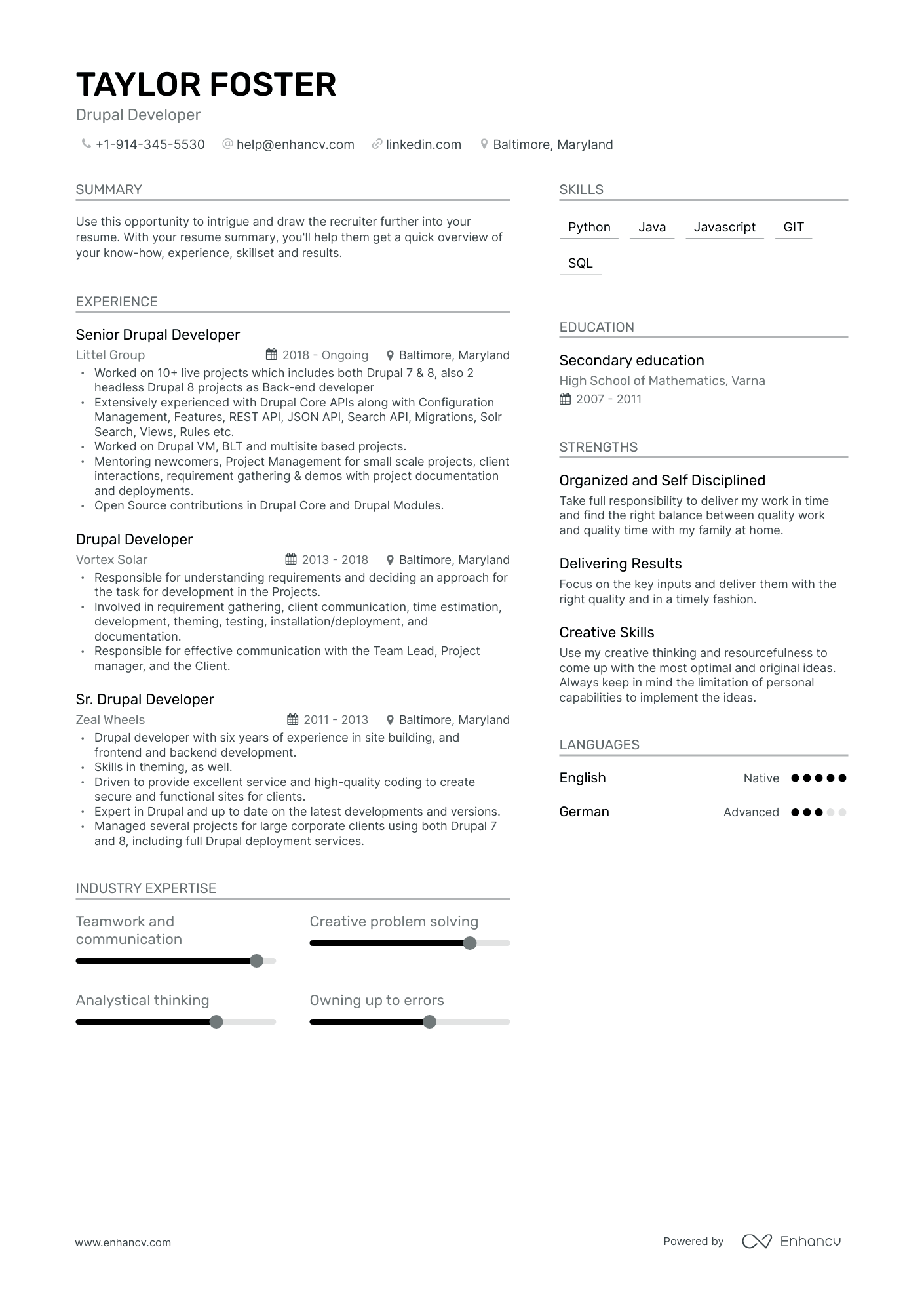 Drupal Developer Resume Examples & Guide for 2023 (Layout, Skills ...