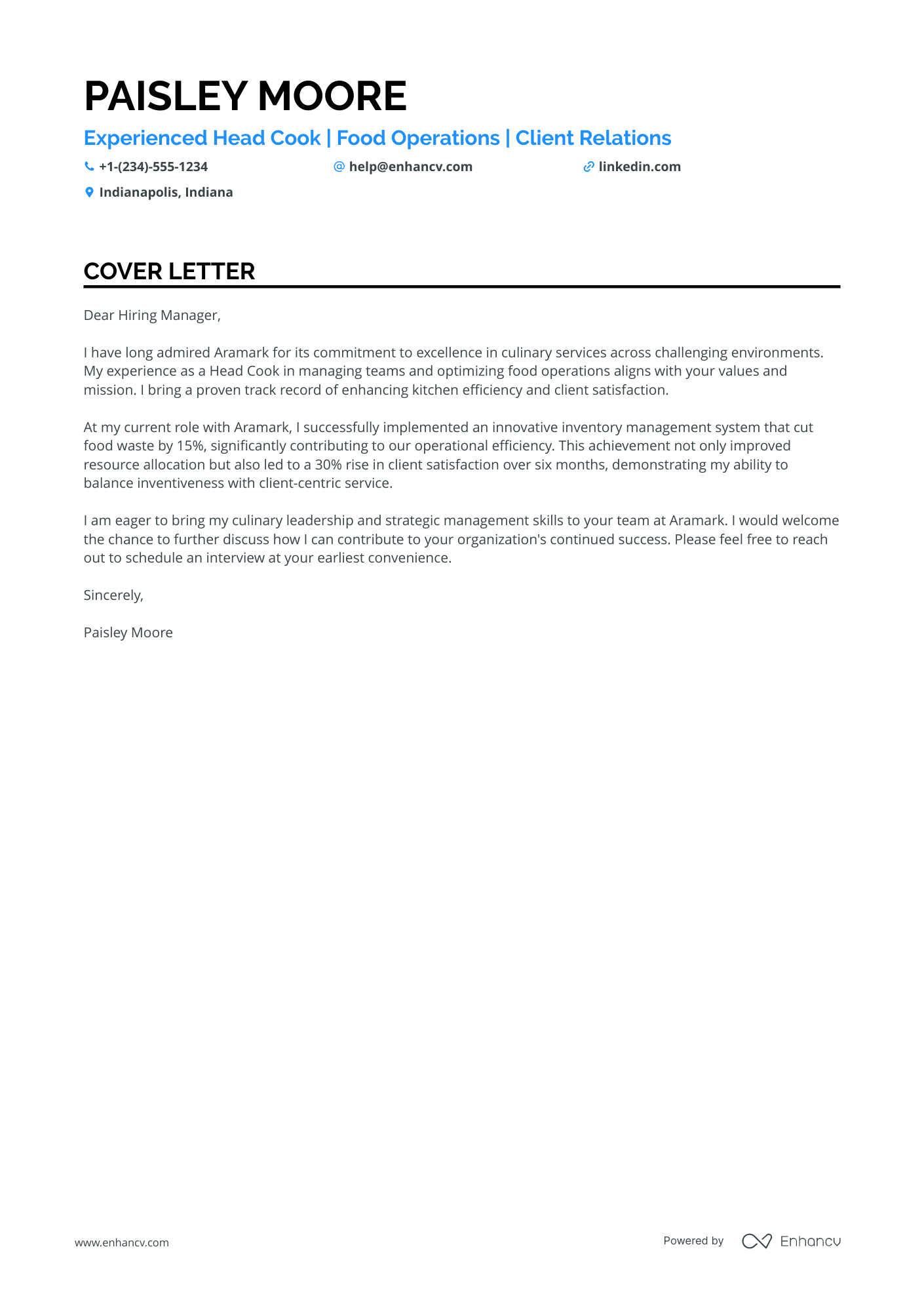 7 Professional Cook Cover Letter Examples and Template for 2026 | Enhancv