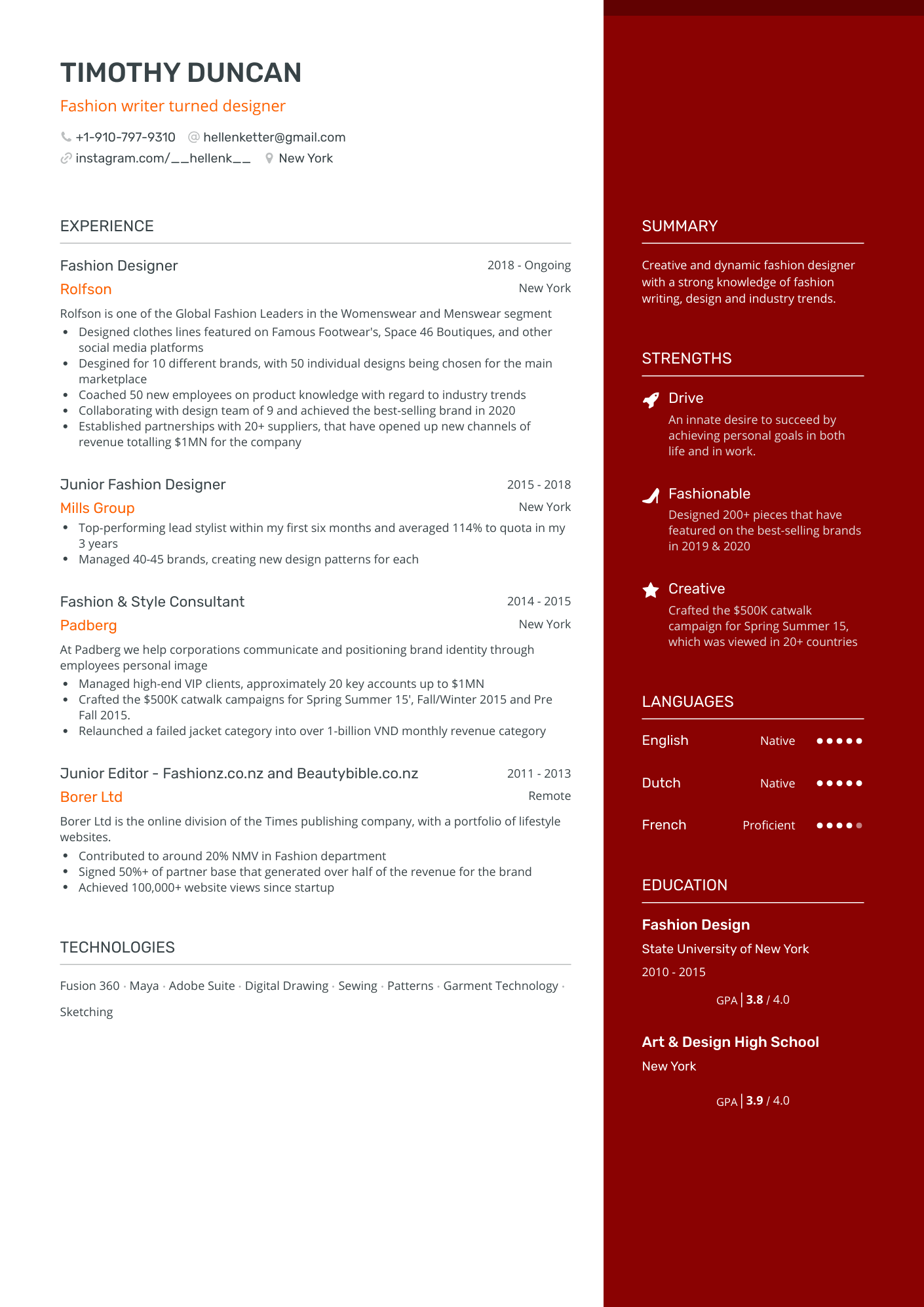 Bold & Beautiful Fashion Designer Resume Examples + Expert Tips ...