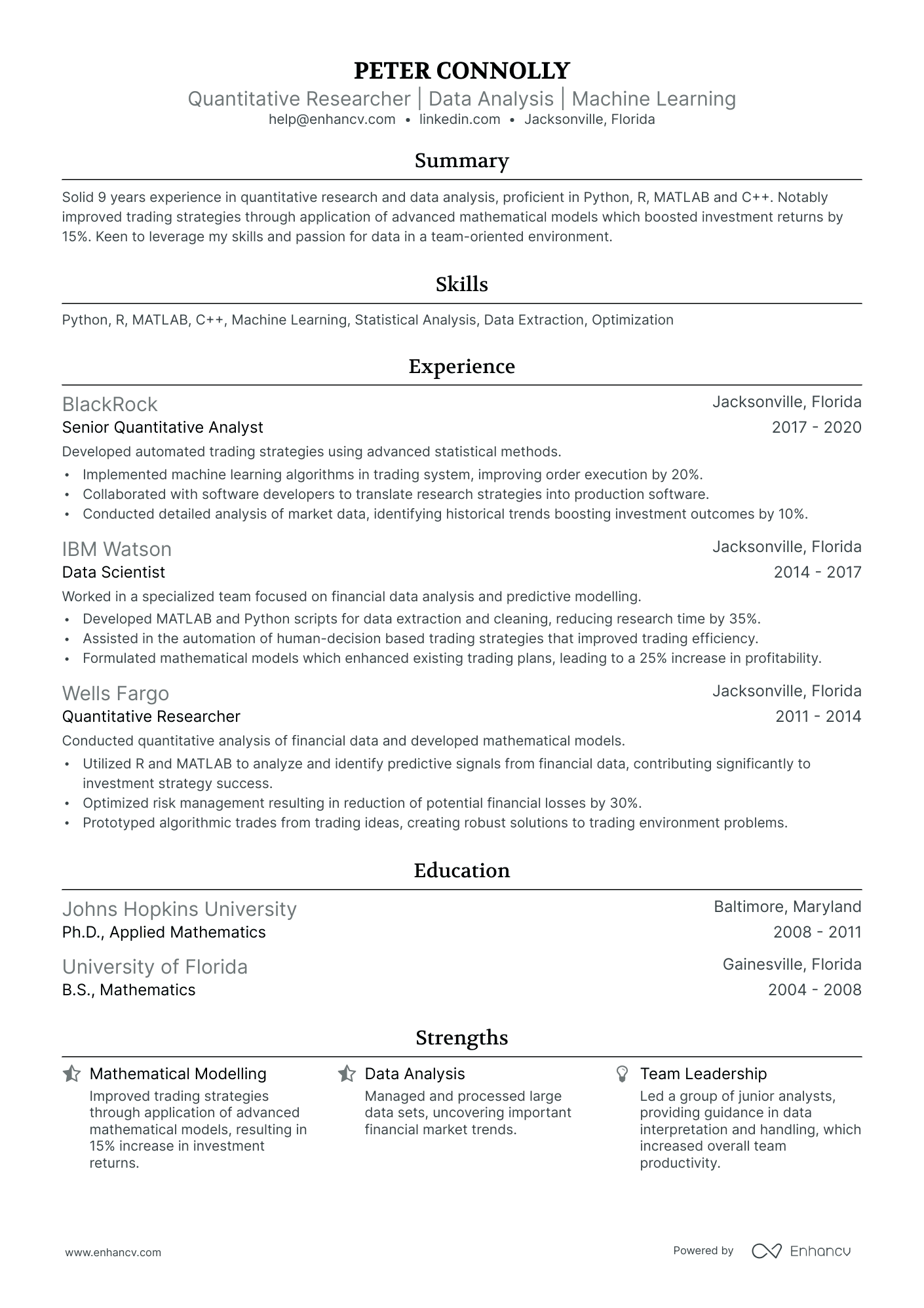 10 Quantitative Researcher Resume Examples & Guide for 2025