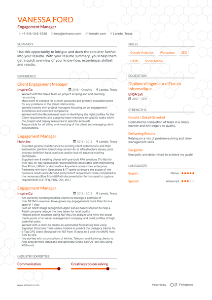 Engagement Manager Resume Examples & Guide for 2023 (Layout, Skills ...