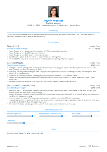 Strategy Manager Resume Examples & Guide for 2023 (Layout, Skills ...