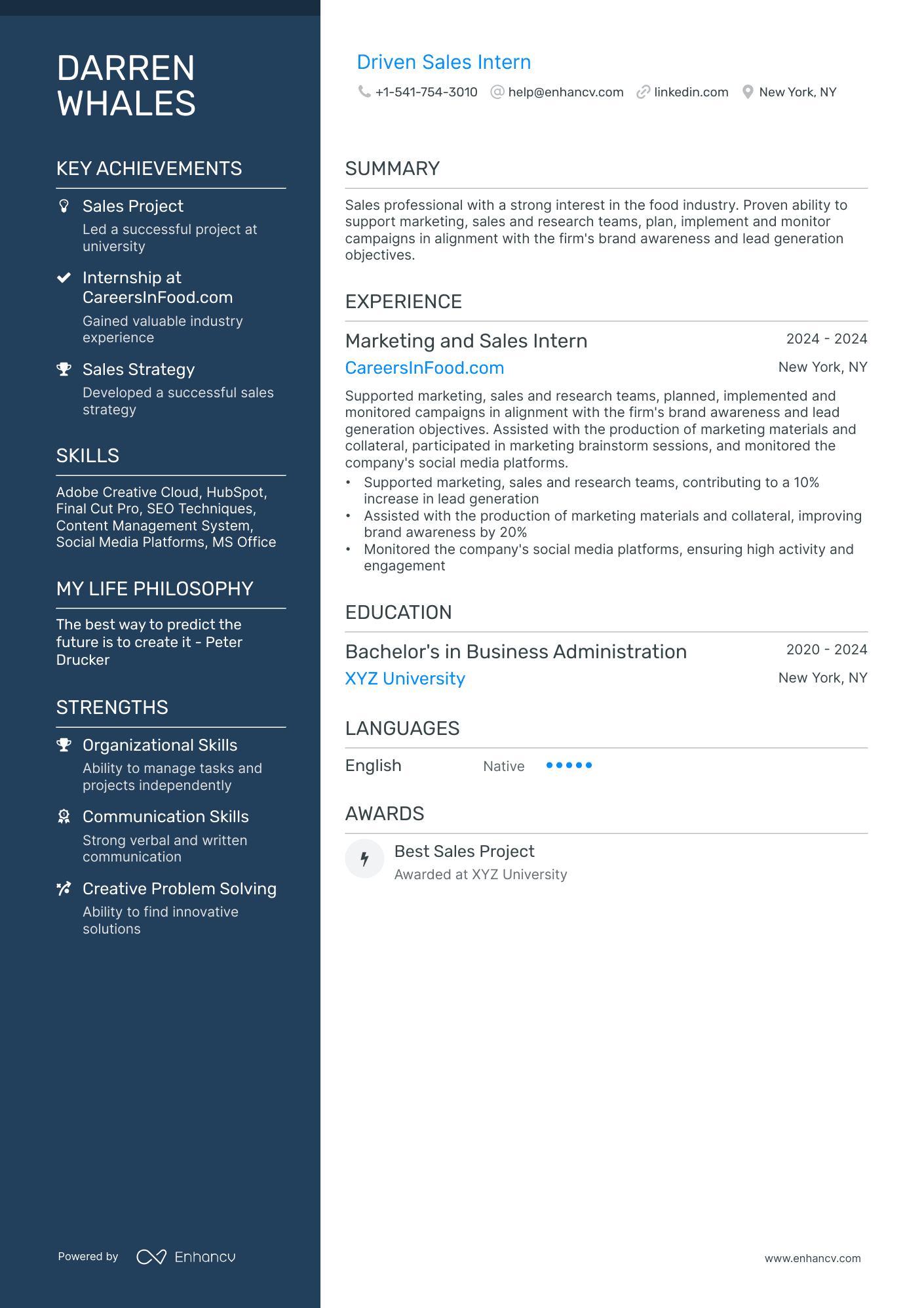 10 Sales Intern Resume Examples & Guide for 2025