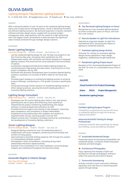 5 Lighting Designer Resume Examples & Guide for 2024