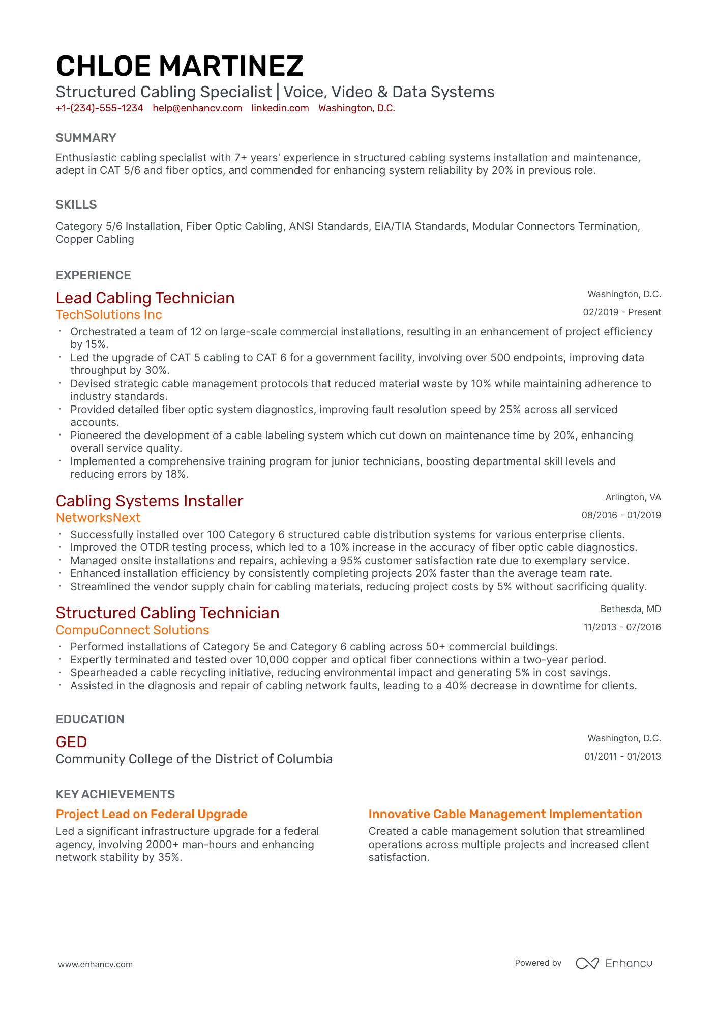 10 Cable Technician Resume Examples & Guide for 2025