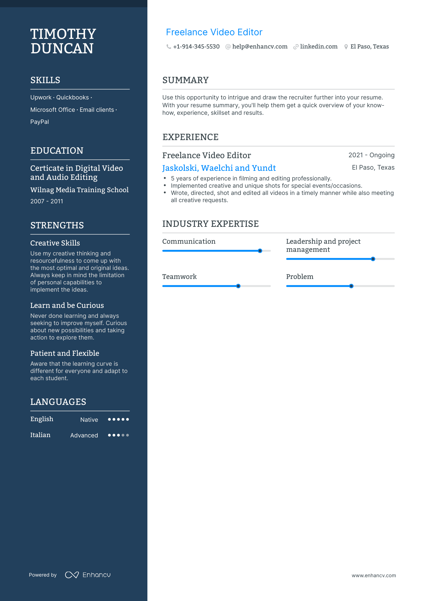Freelance Video Editor Resume Examples & Guide for 2023 (Layout, Skills ...