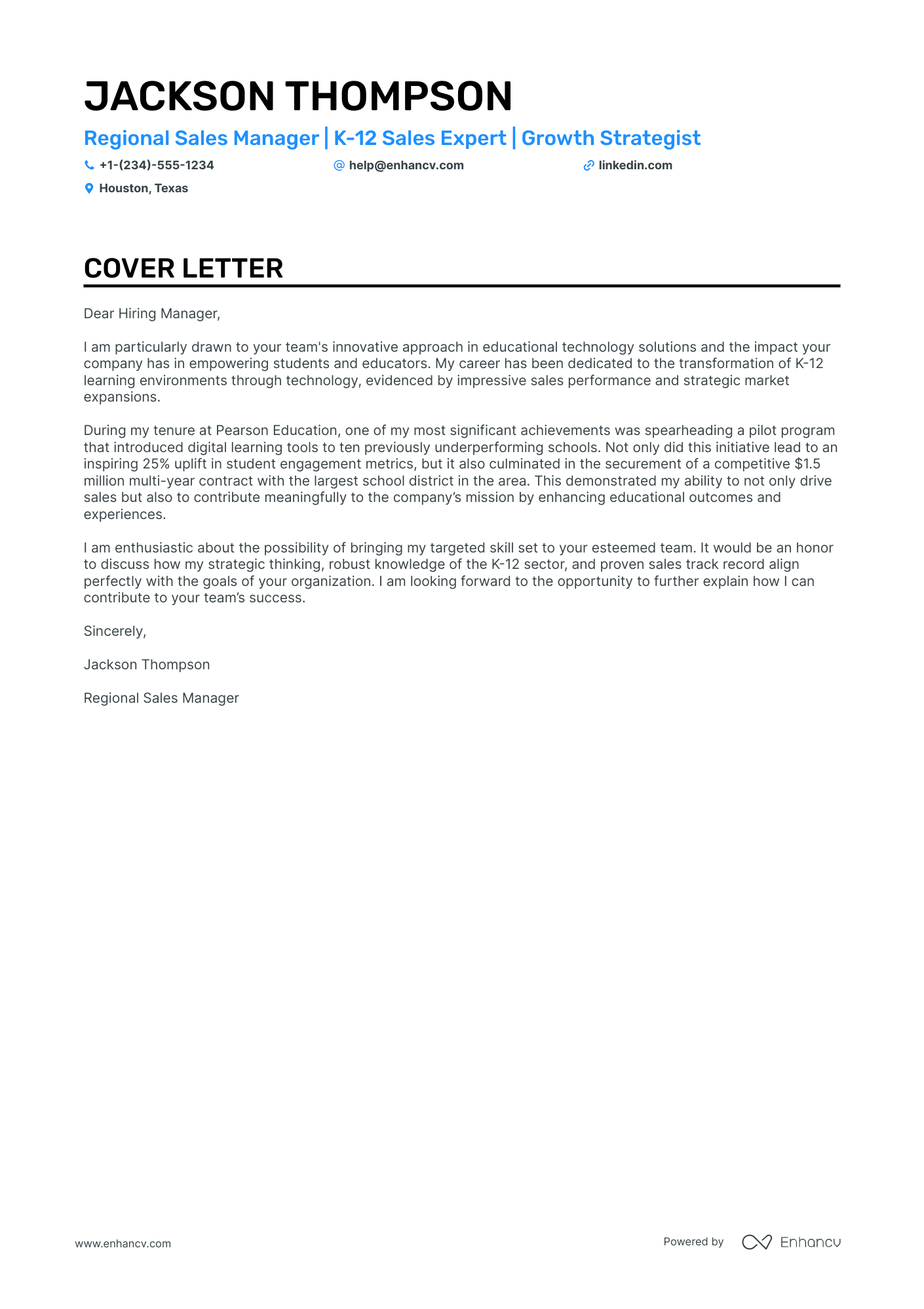 17 Professional Sales Cover Letter Examples and Template for 2024 | Enhancv