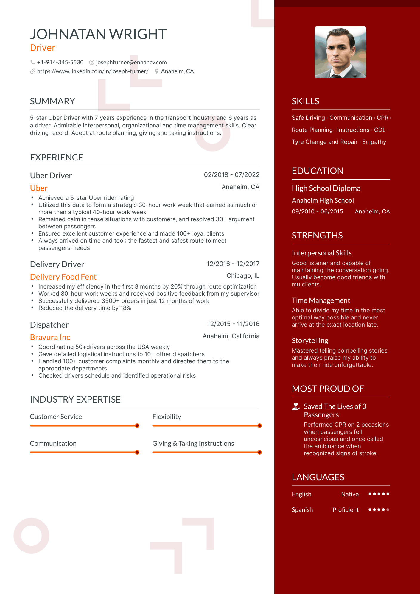 5 Uber Driver Resume Examples & Guide for 2024