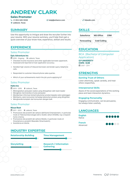 Sales Promoter Resume Examples & Guide for 2023 (Layout, Skills ...