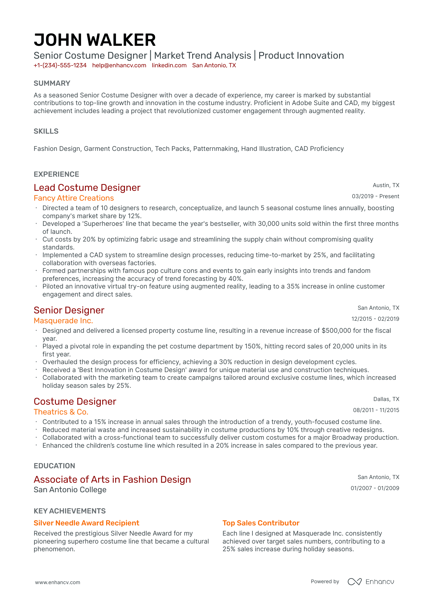 10 Costume Designer Resume Examples & Guide for 2026