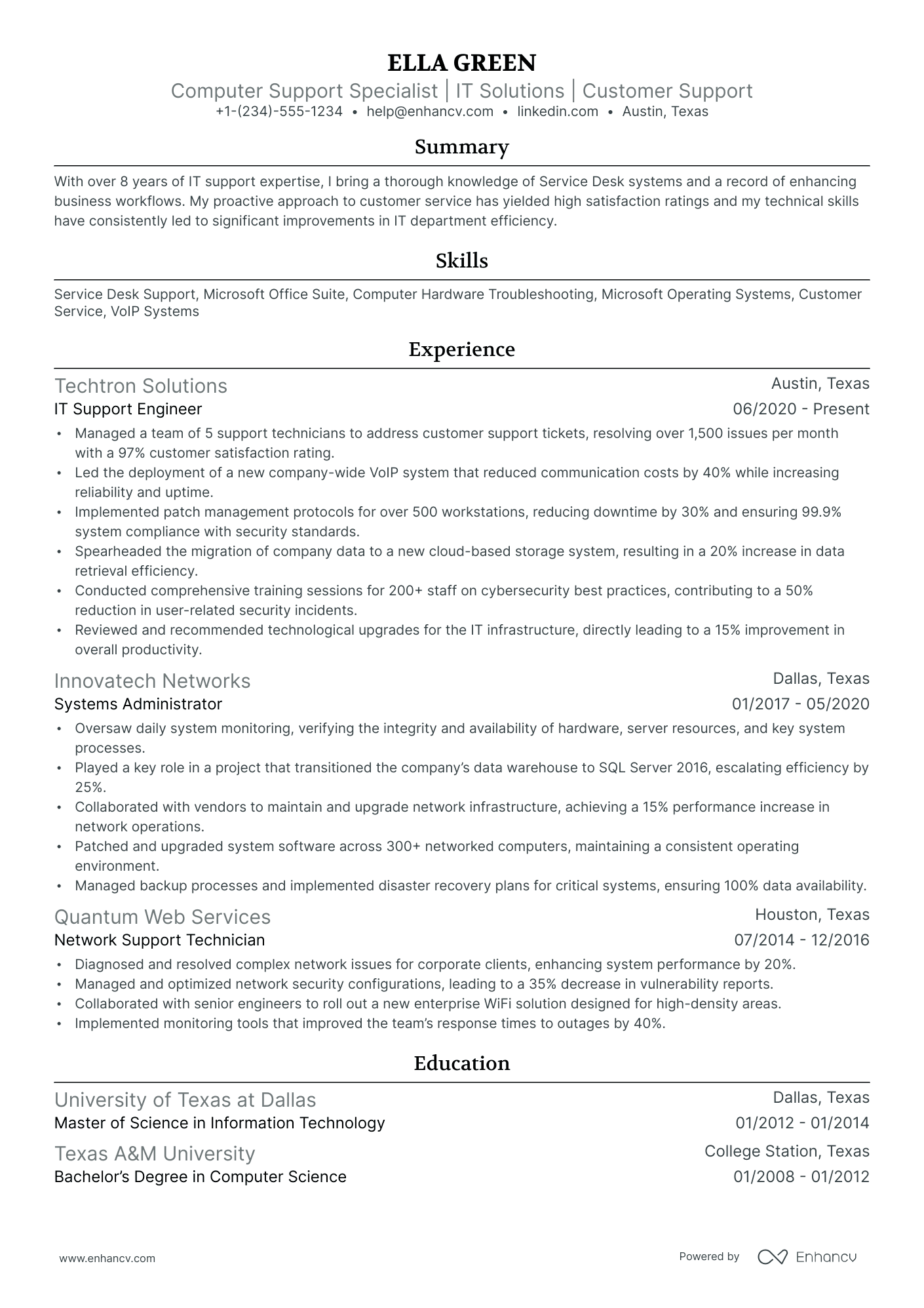 10 Computer Support Specialist Resume Examples & Guide for 2026