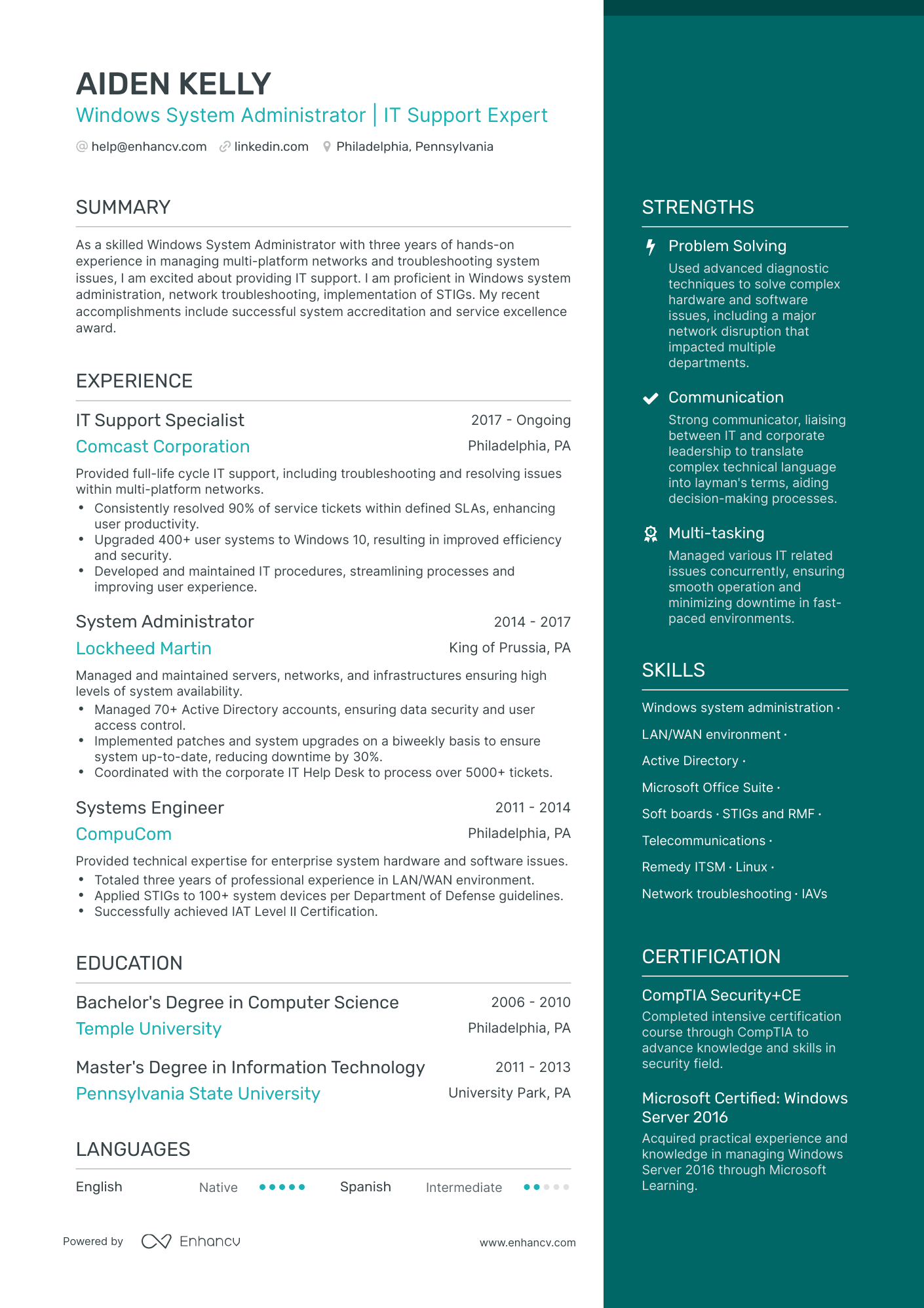 5 Windows System Administrator Resume Examples & Guide for 2024