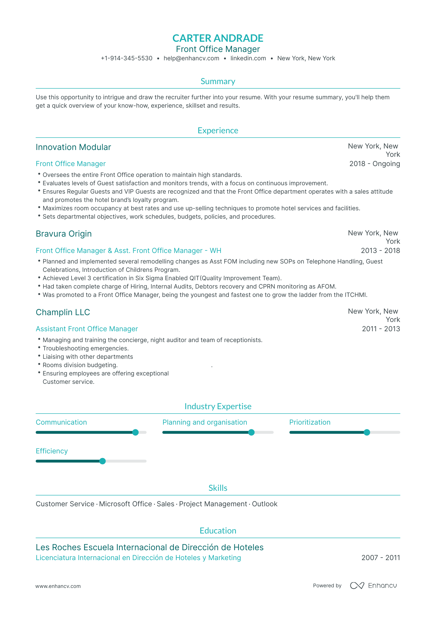 Front Office Manager Resume Examples & Guide for 2023 (Layout, Skills ...