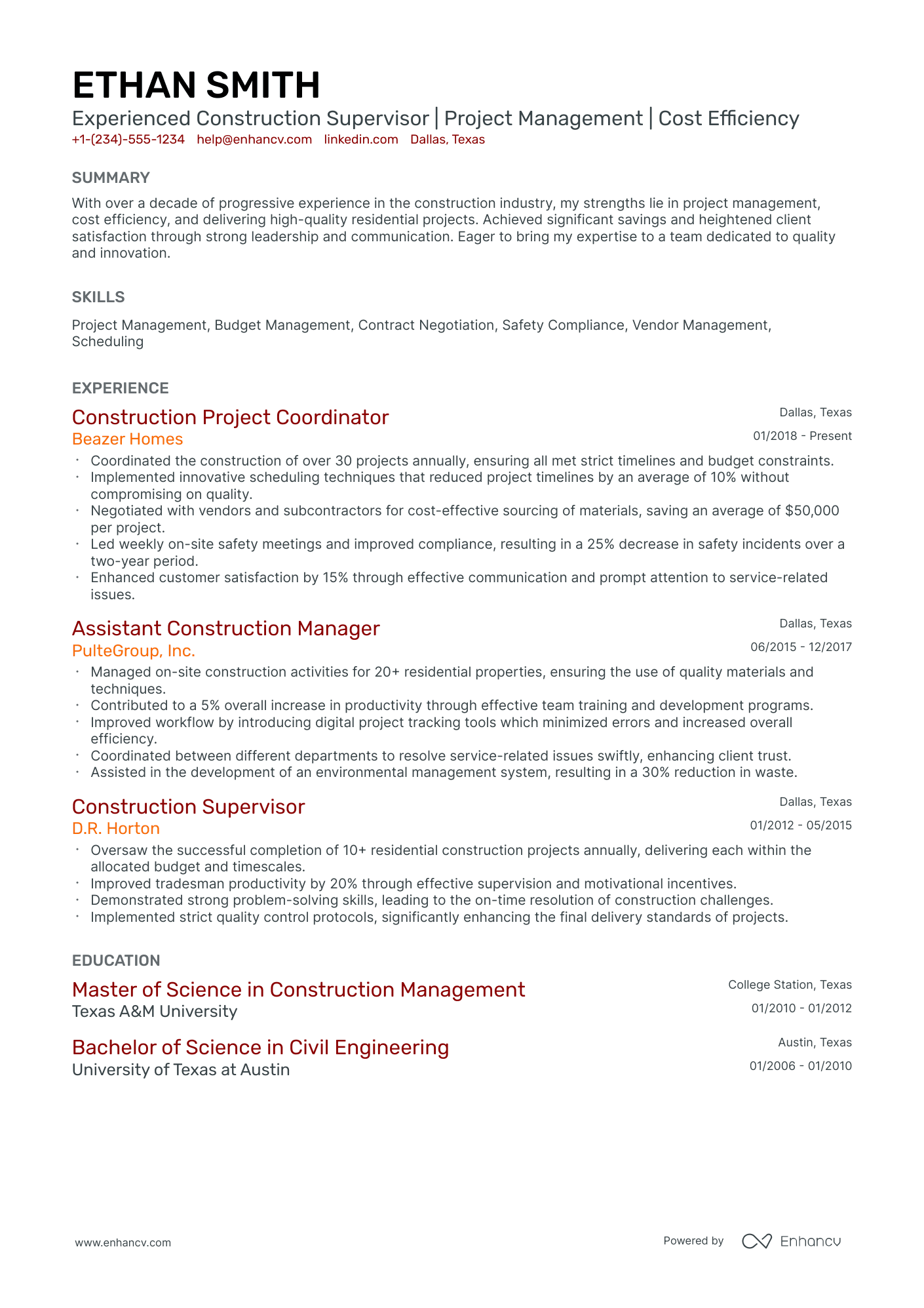 10 Construction Manager Resume Examples & Guide for 2026