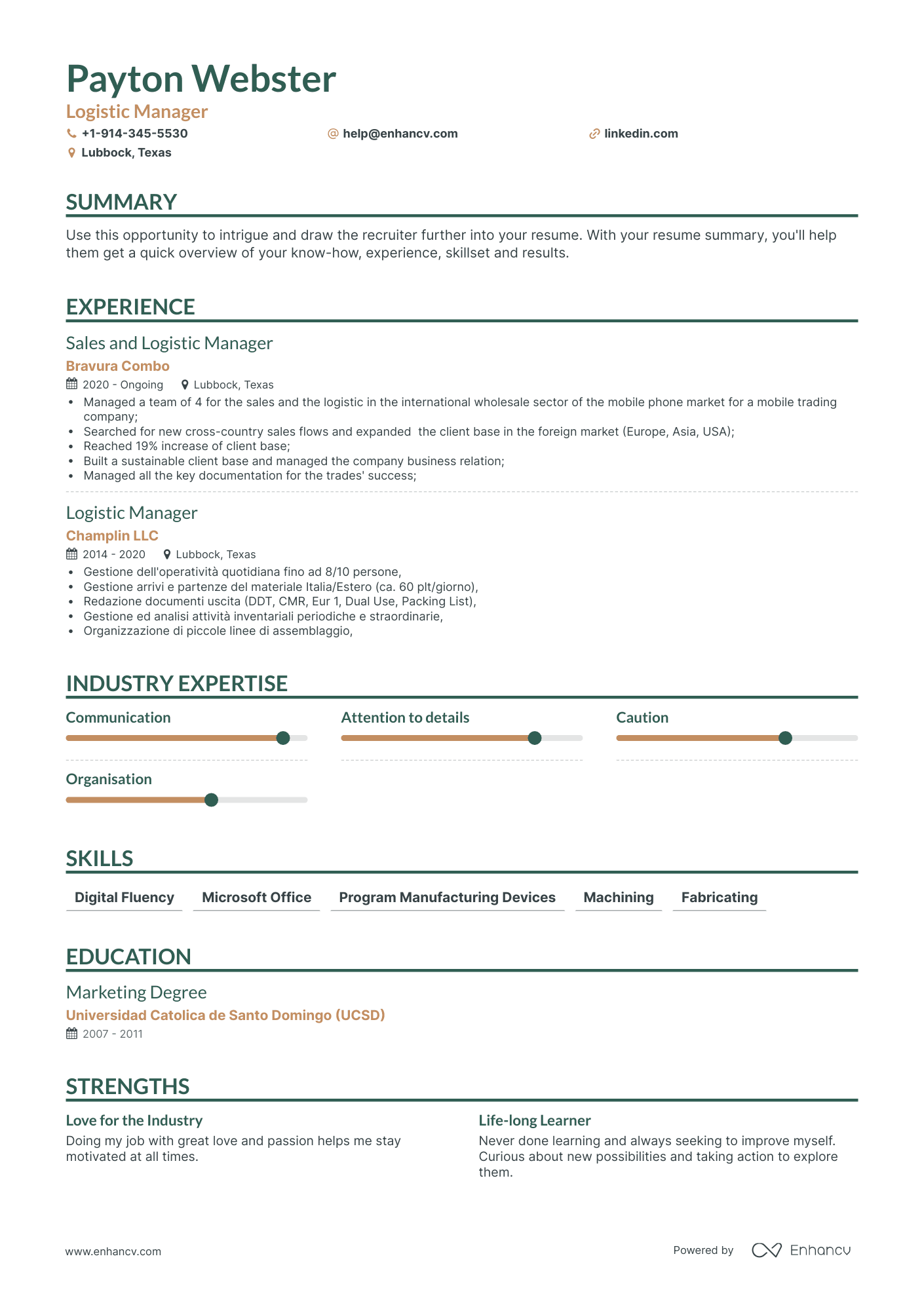 Logistic Manager Resume Examples & Guide for 2023 (Layout, Skills ...