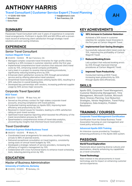 21 Travel Consultant Resume Examples & Guide for 2026