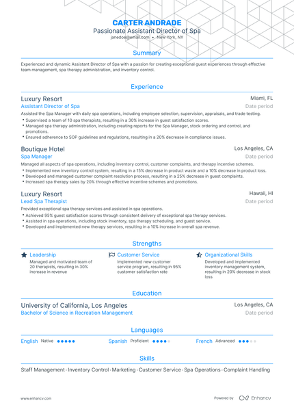5 Spa Director Resume Examples & Guide for 2023