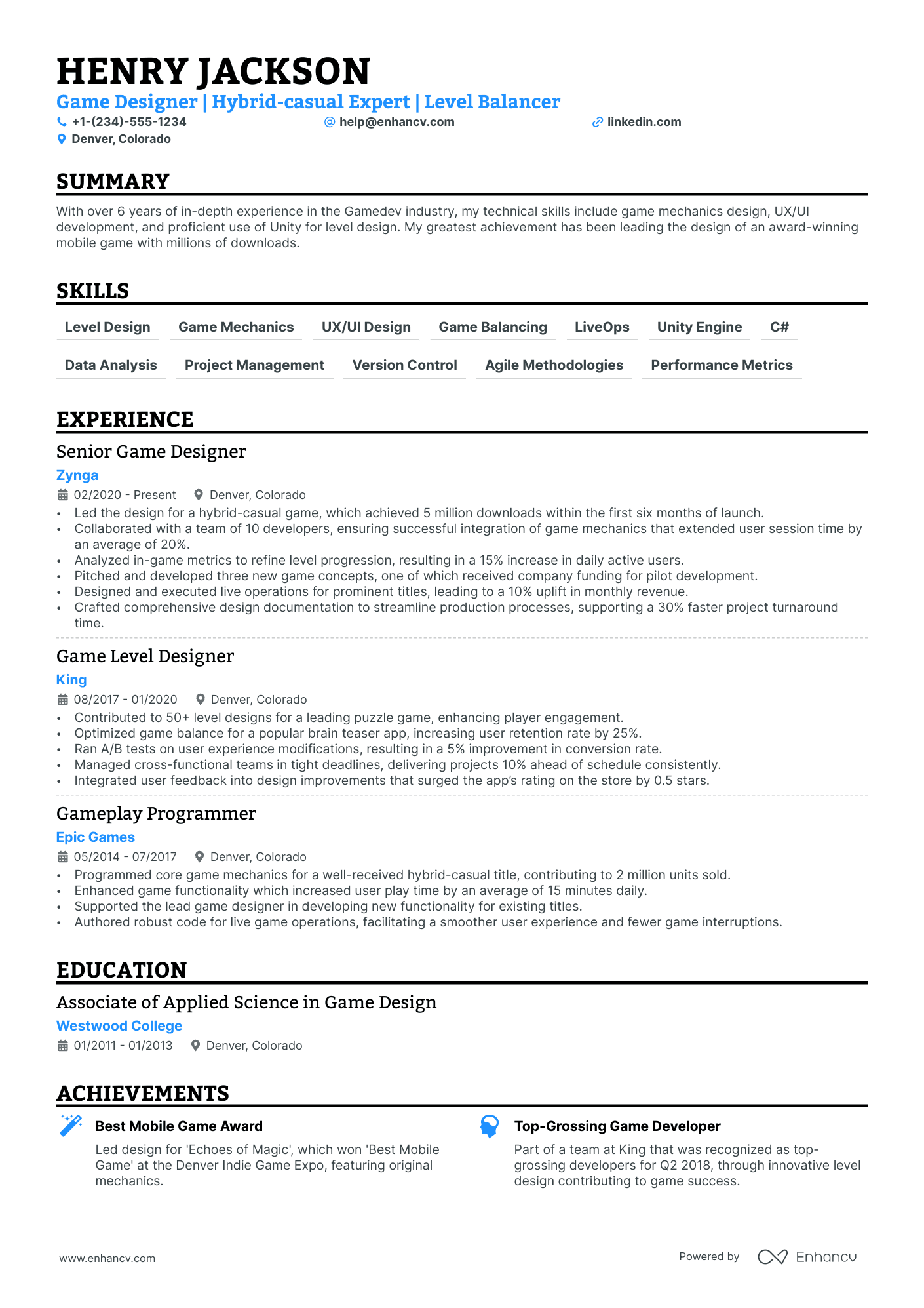 5 Game Designer Resume Examples & Guide for 2024