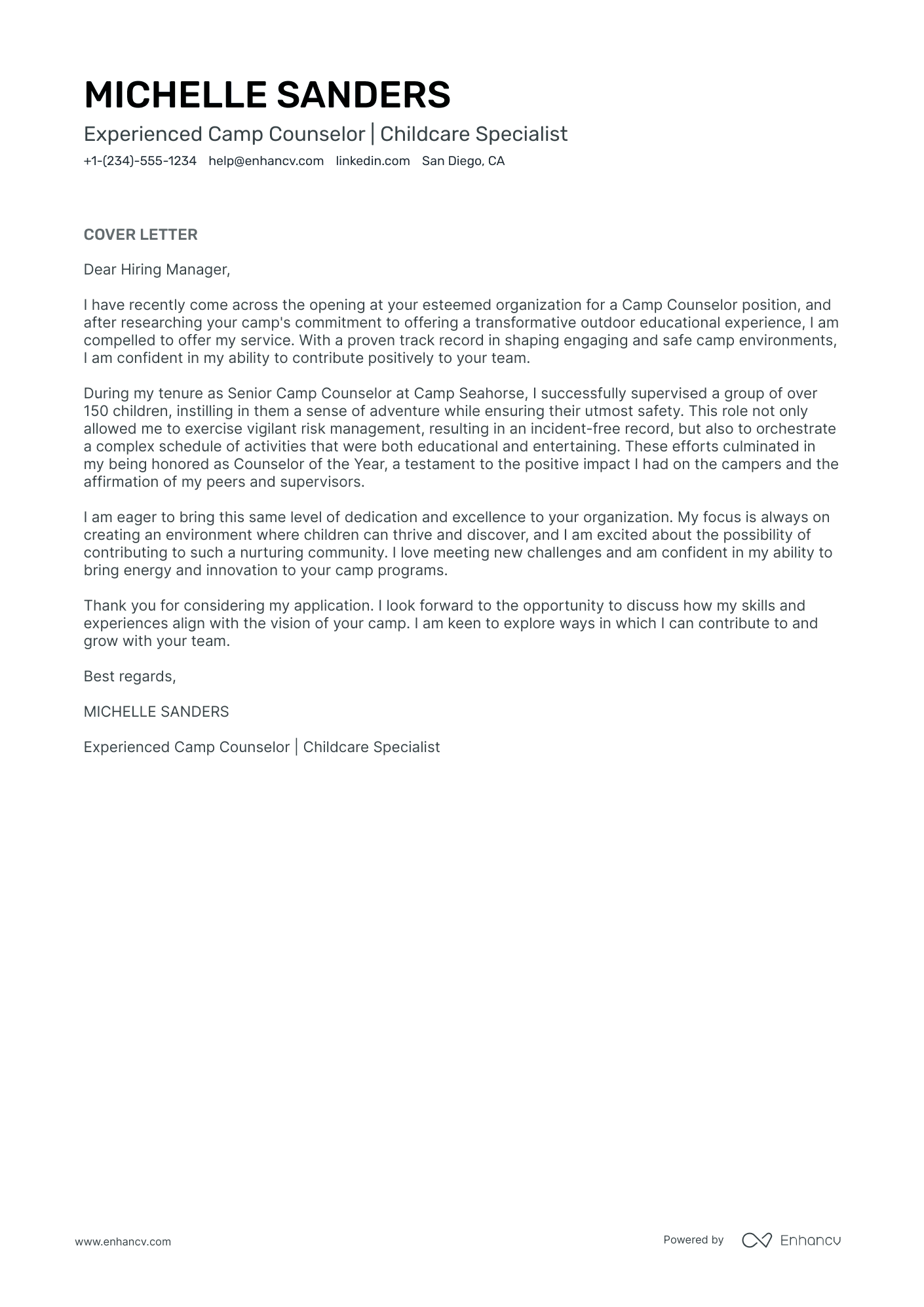 6 Professional Camp Counselor Cover Letter Examples and Template for ...