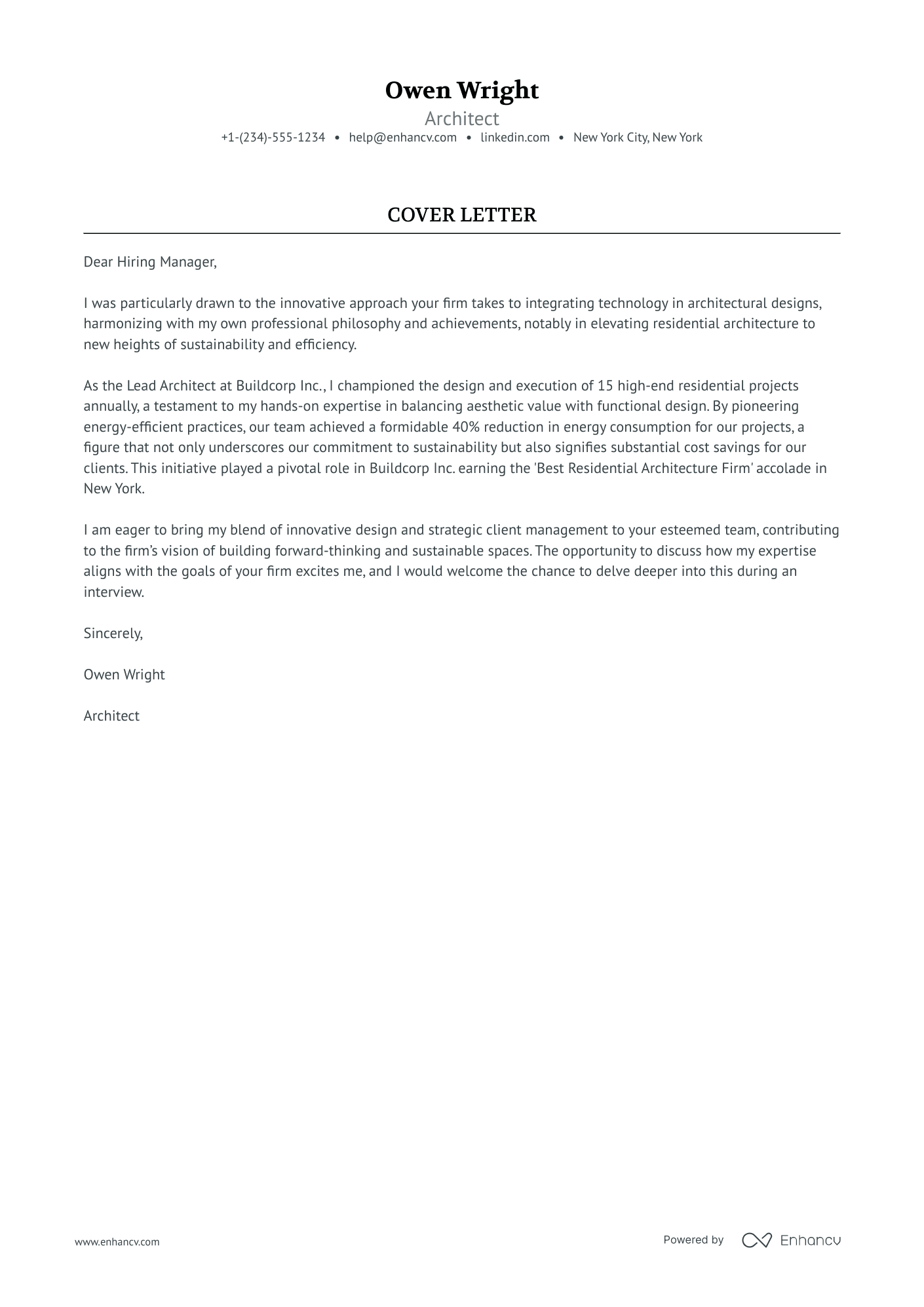 6 Professional Architect Cover Letter Examples and Template for 2026 ...