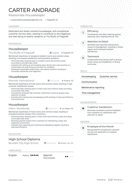 9 Housekeeper Resume Examples & Guide for 2024