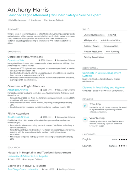 6 Flight Attendant Resume Examples & Guide for 2024