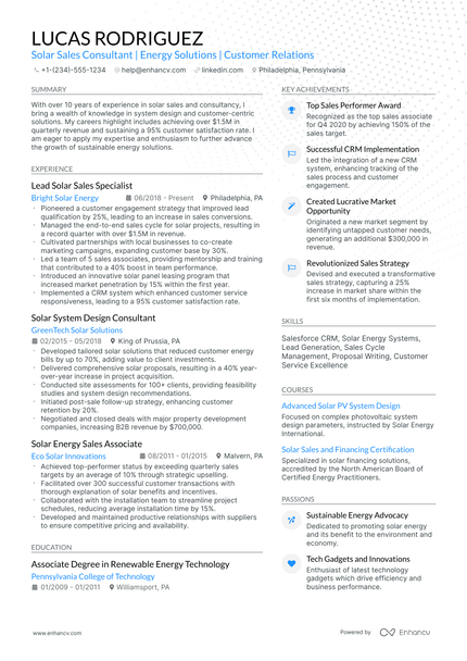 10 Solar Sales Resume Examples & Guide for 2026