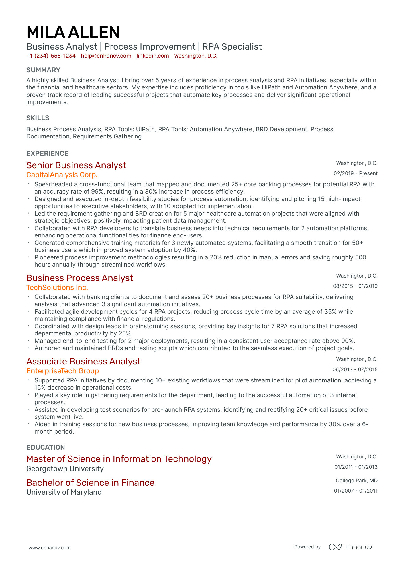 10 RPA Business Analyst Resume Examples & Guide for 2026