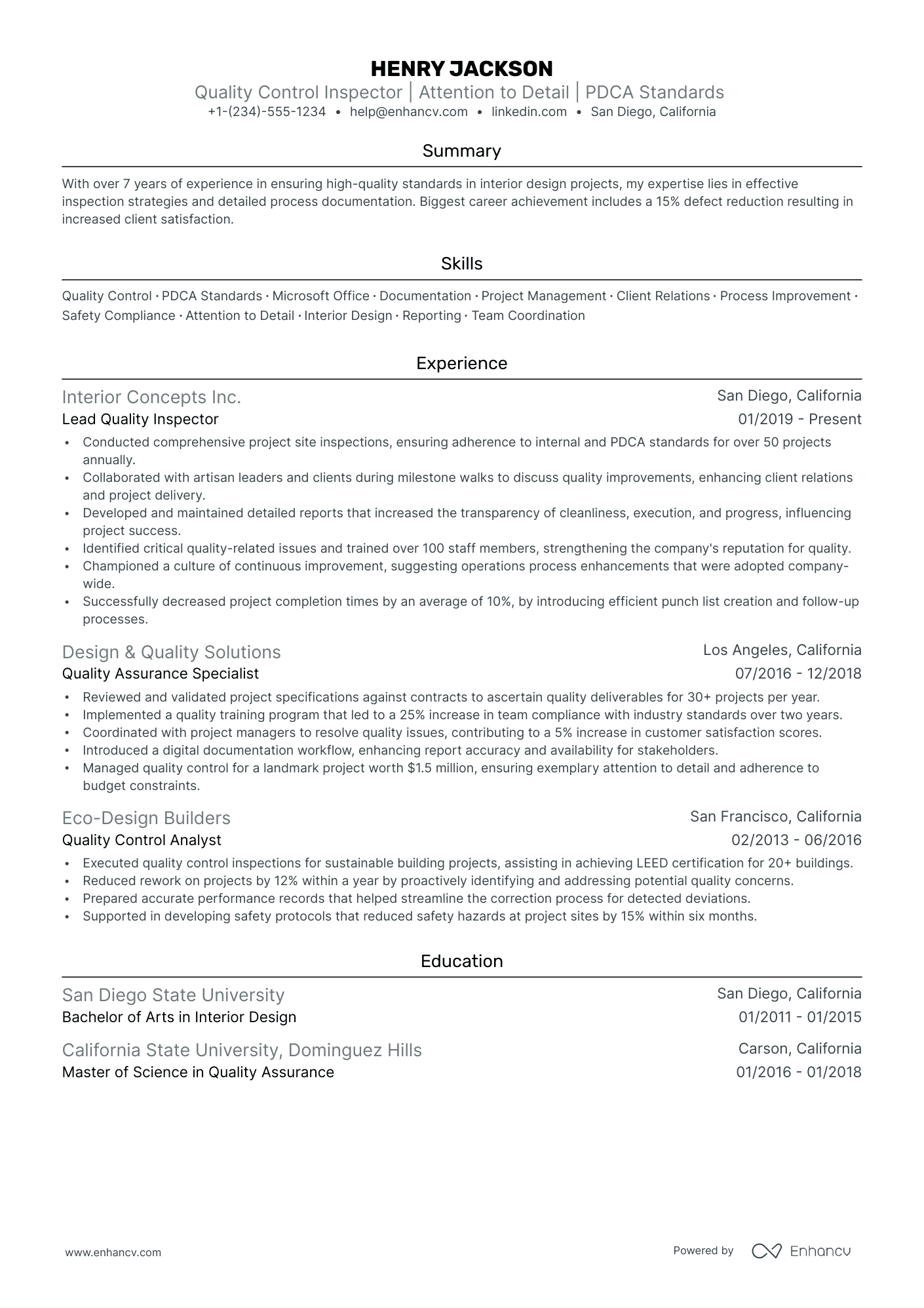 5 Quality Control Inspector Resume Examples & Guide for 2024